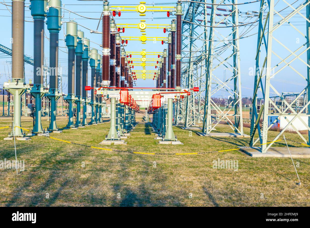 transformer station in rural landscape with blue sky Stock Photo - Alamy