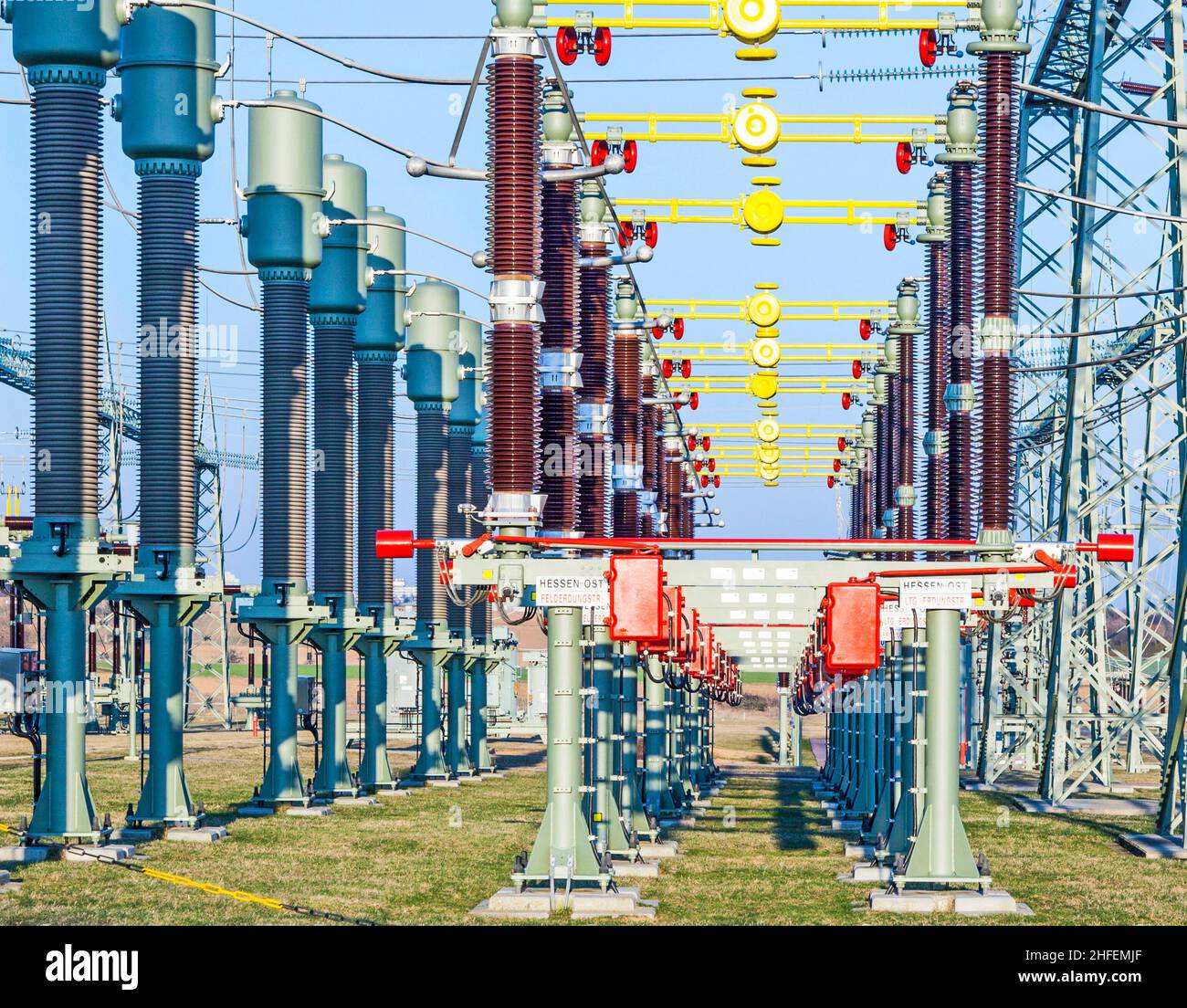 transformer station in rural landscape with blue sky Stock Photo - Alamy