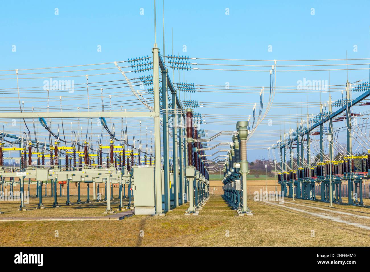 transformer station in rural landscape with blue sky Stock Photo - Alamy