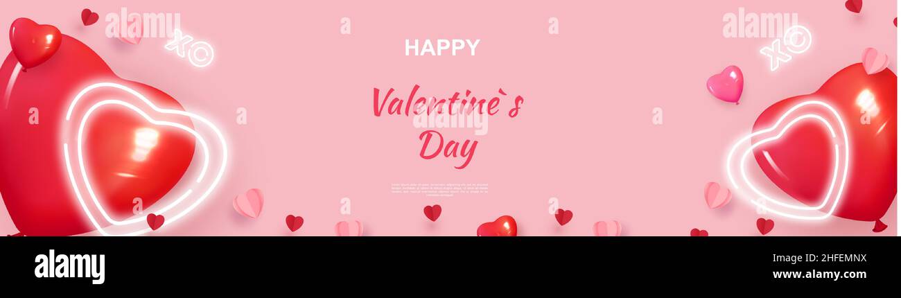Happy Valentine s Day Romantic creative banner, horizontal header for ...