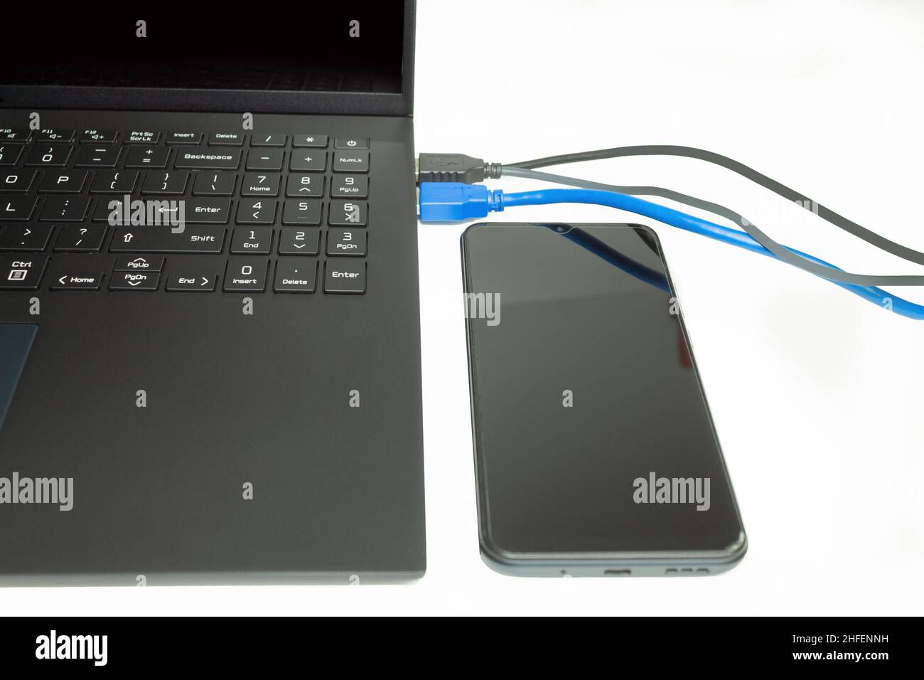 Cables and wires connected to the computer. Internet network cables ...