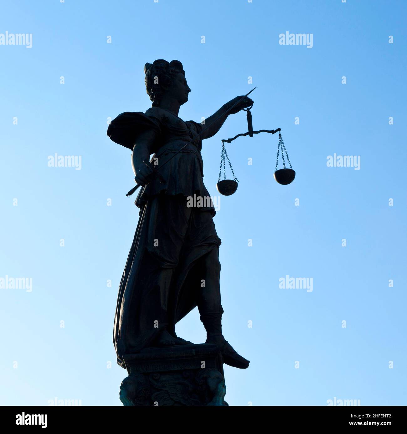Statue of Lady Justice in front of the Romer in Frankfurt - Germany ...
