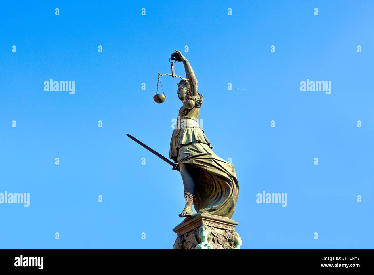 Statue of Lady Justice in front of the Romer in Frankfurt - Germany ...