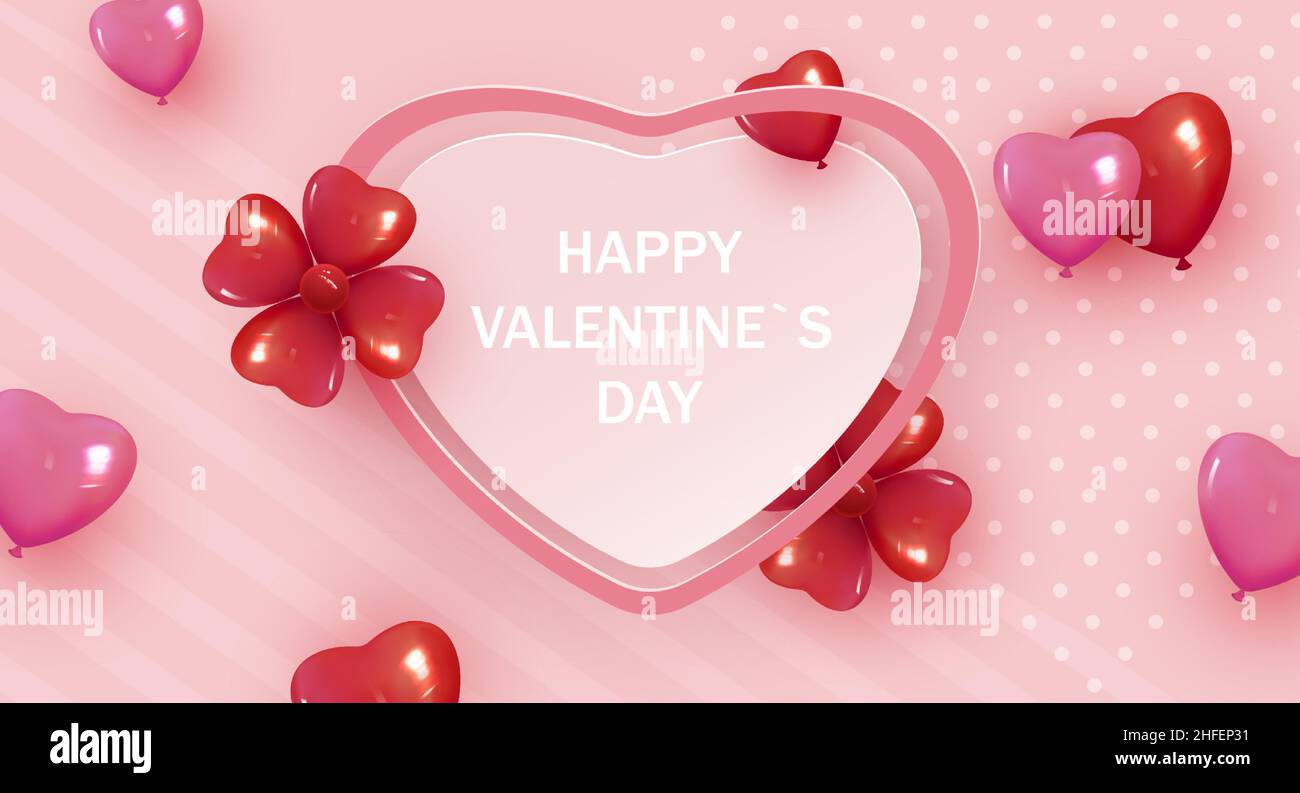 Realistic colorful red and pink hearts around heart shaped frame. Be my ...