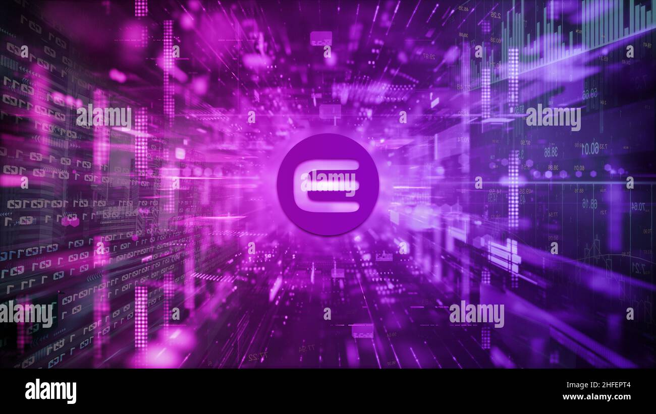 3D rendering enjin cryptocurrency coin on colorful background ...