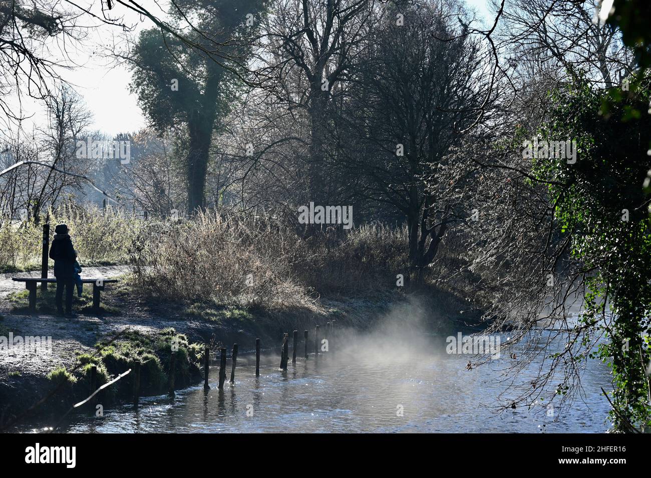 Misty morning, The River Cray, Foots Cray Meadows, Sidcup, Kent. UK ...