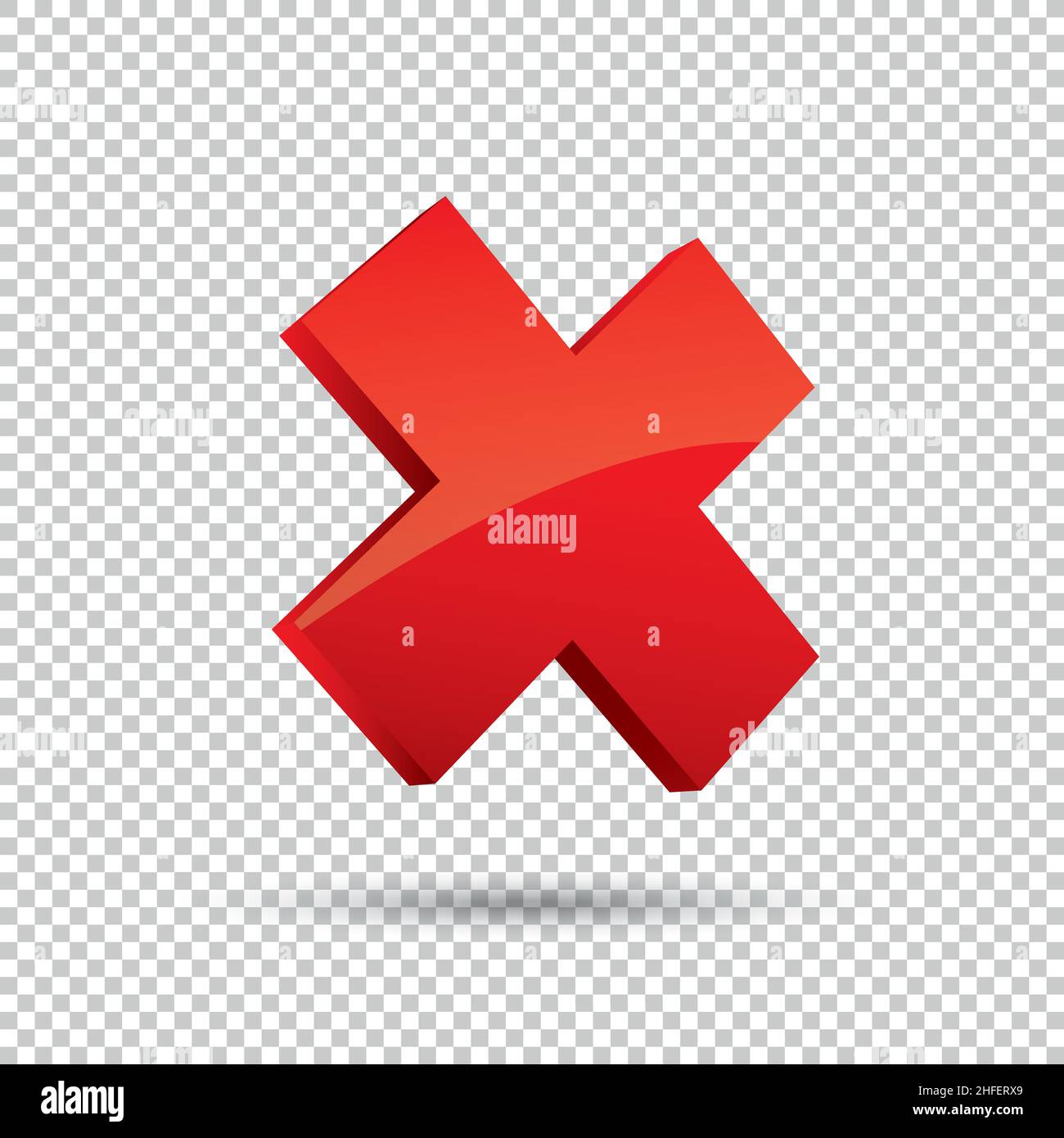 3D Cross sign elements on checked transparent background. Mark graphic ...
