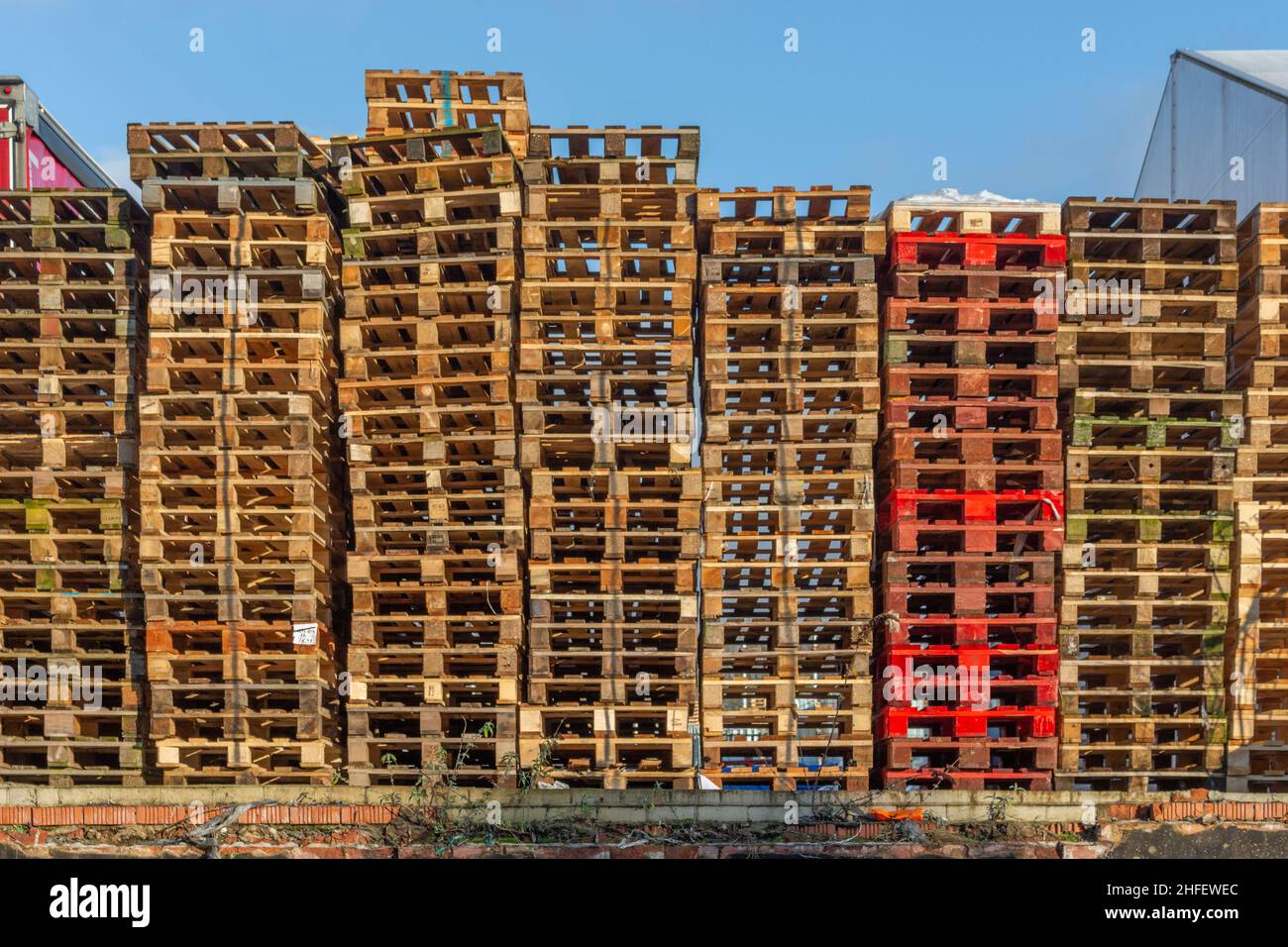 Stack of wooden pallets on the Ashton Canal, Manchester, UK Stock Photo ...
