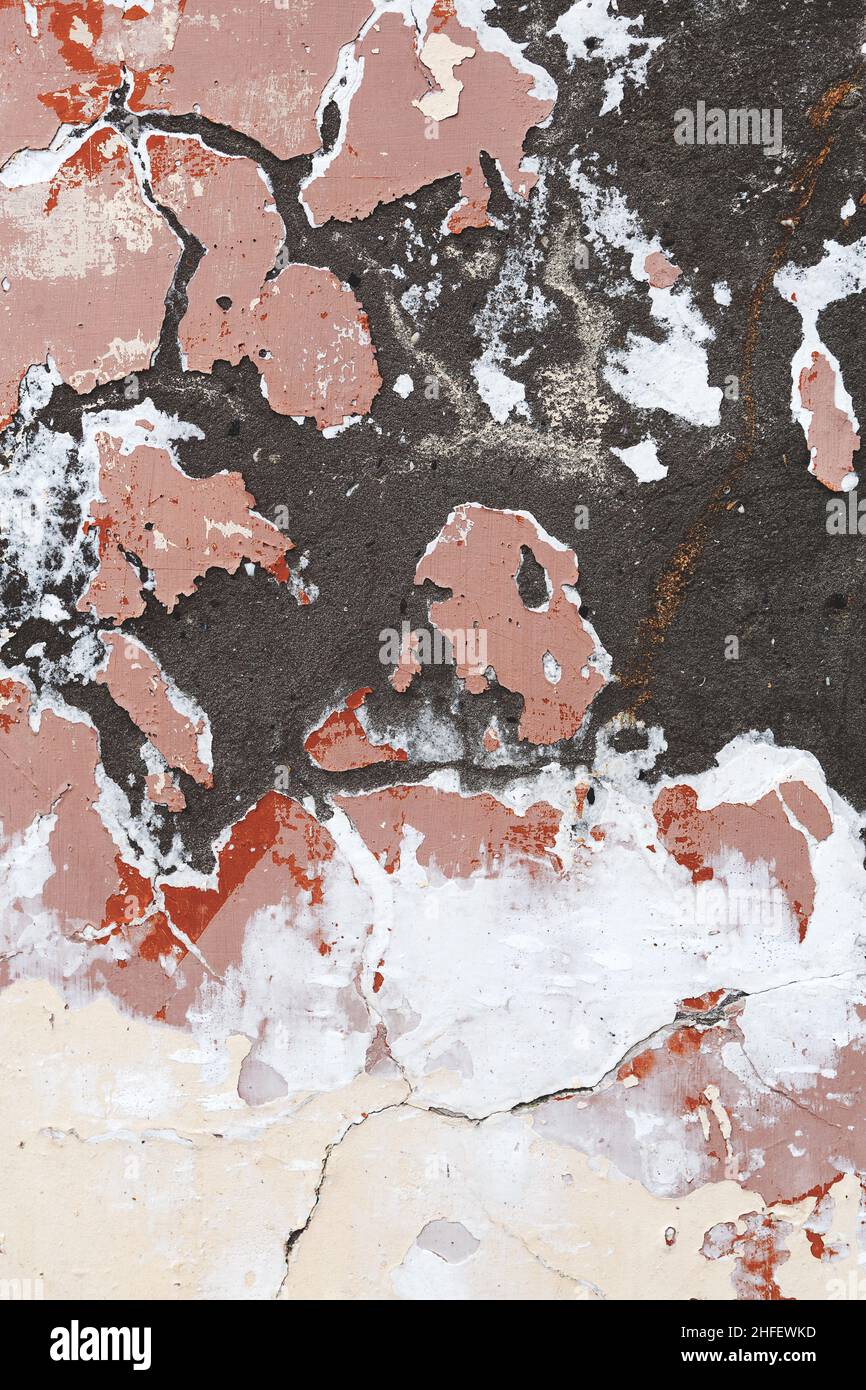Concrete, weathered, worn, damaged wall paint. Rough, concrete surface ...