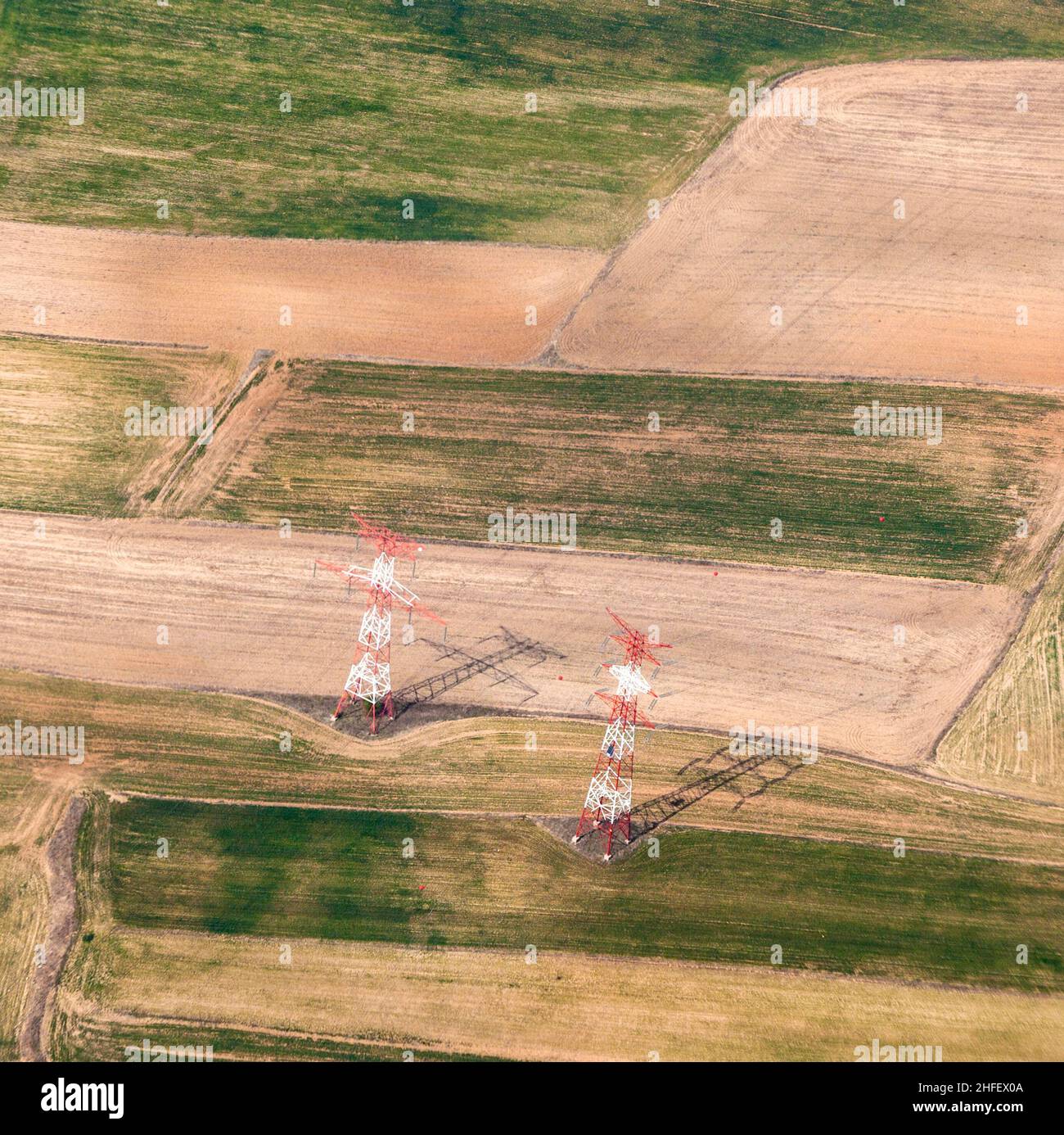 aerial of electrical pylon in rural area Stock Photo - Alamy