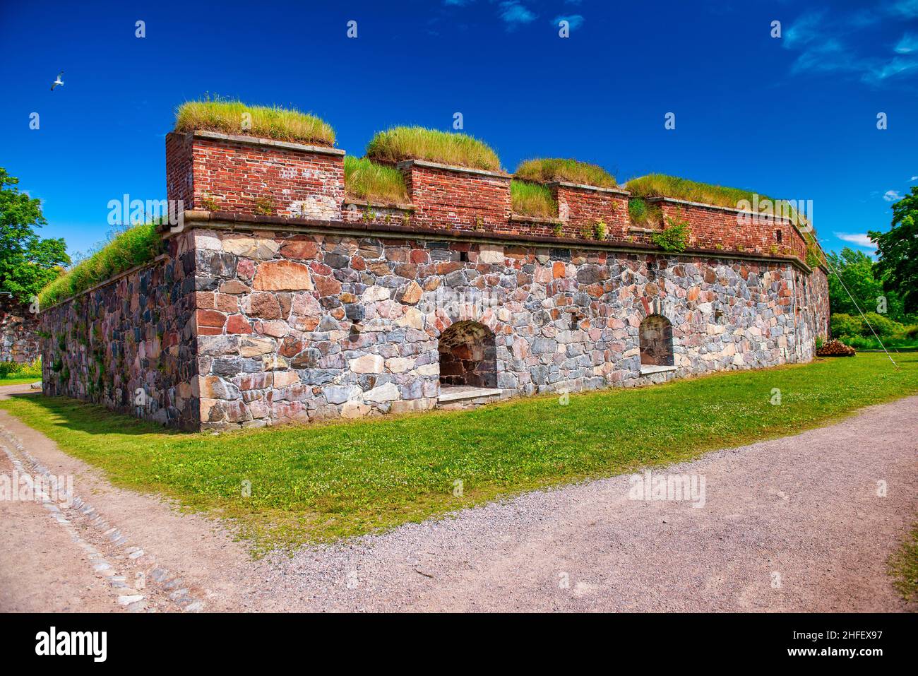 Ancient buildings of Suomenlinna on a clear sunny day, Helsinki ...