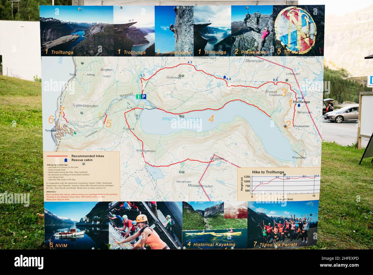 Route map near staring point to the mountain attraction - Trolltunga or ...