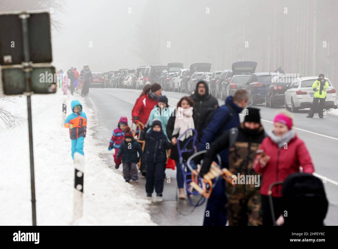 Hellenthal, Germany. 16th Jan, 2022. Snow tourists are gearing up for a ...