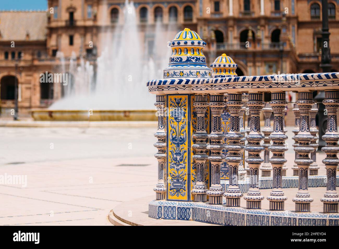 Detail of famous landmark - Plaza de Espana in Seville, Andalusia ...
