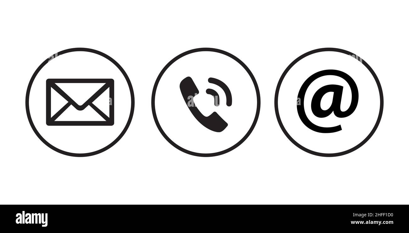 Contact icons in a circle set on white background. Retro phone, mail ...