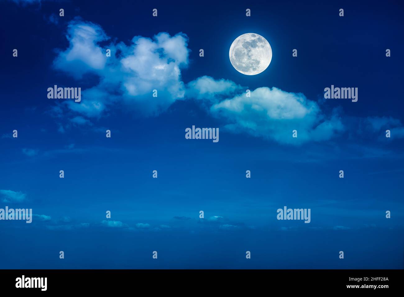 Beautiful skyscape. Landscape of night sky with clouds and bright full ...