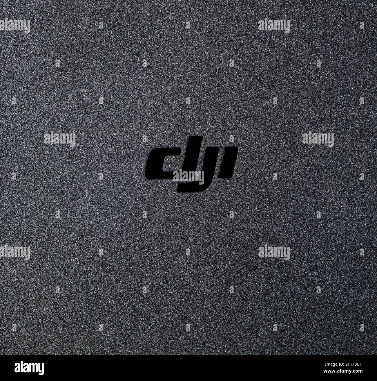Shenzhen, China - January 15, 2022: Closeup of DJI logo on black box ...