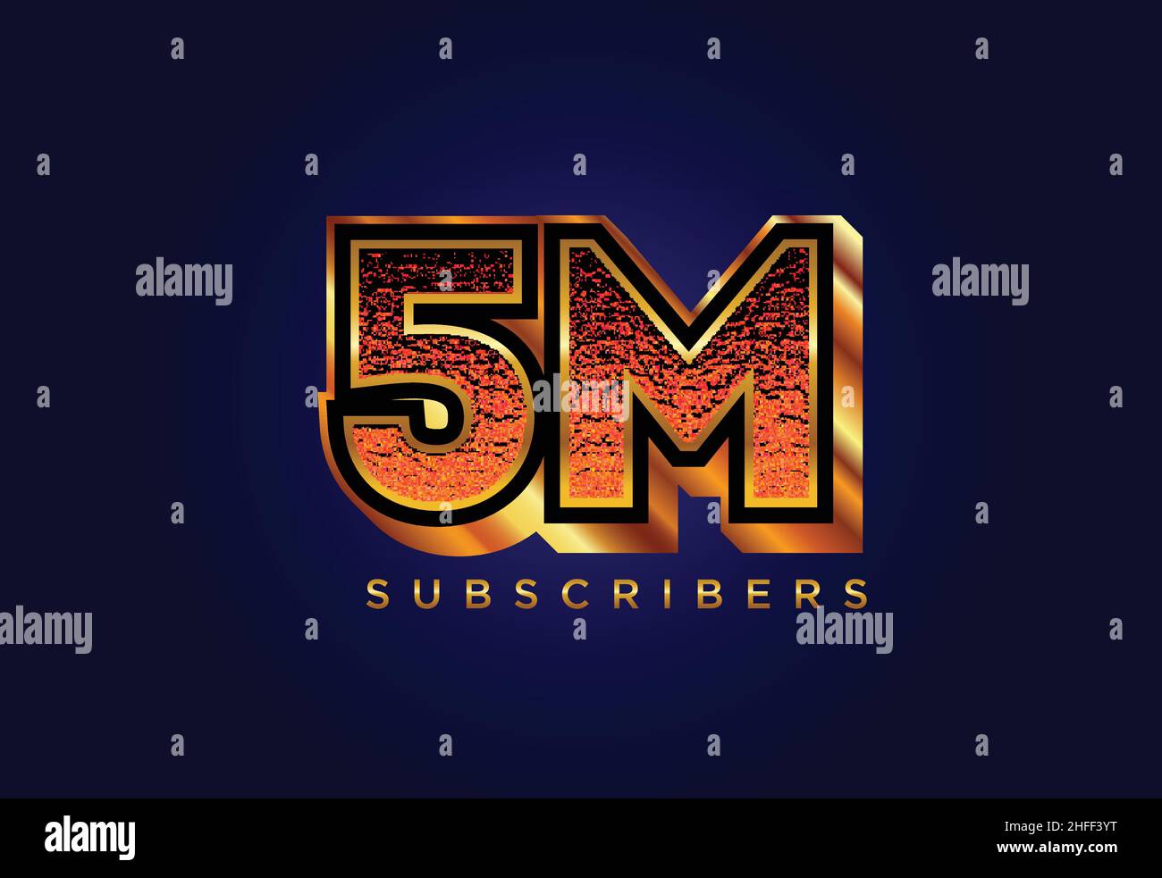 3d golden 5M subscribers social media celebration design. Vector ...
