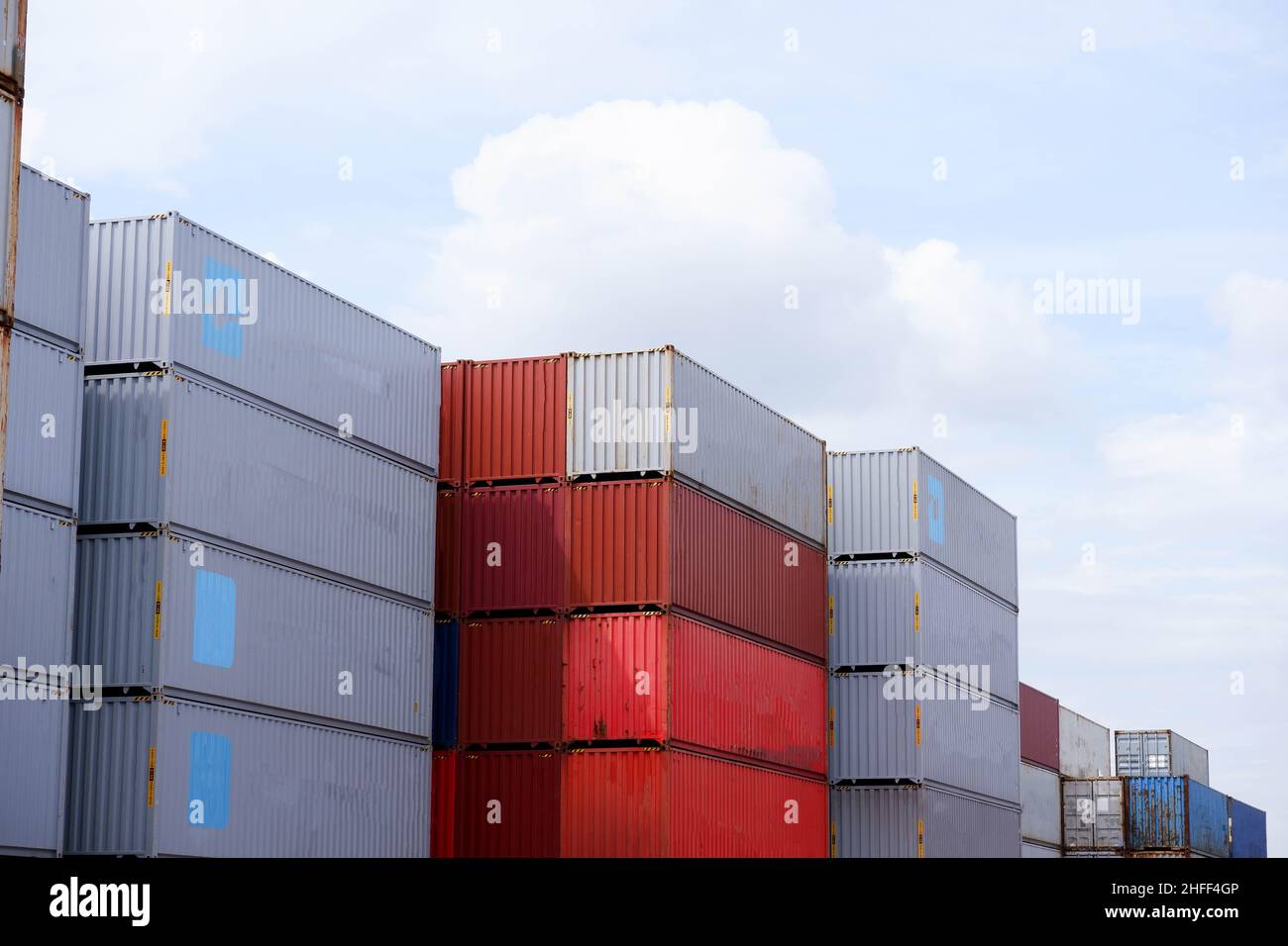 container pile or container yard Stock Photo - Alamy