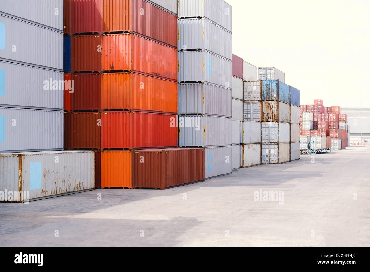 container pile or container yard Stock Photo - Alamy