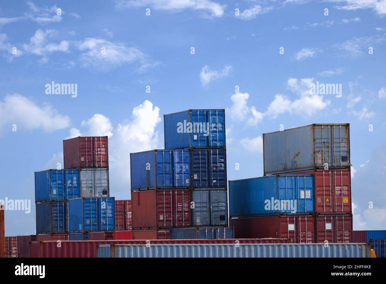 container pile or container yard Stock Photo - Alamy