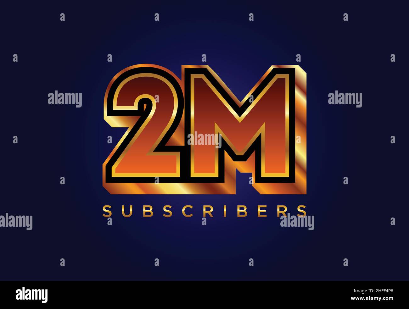 3d golden 2M subscribers social media celebration design. Vector ...