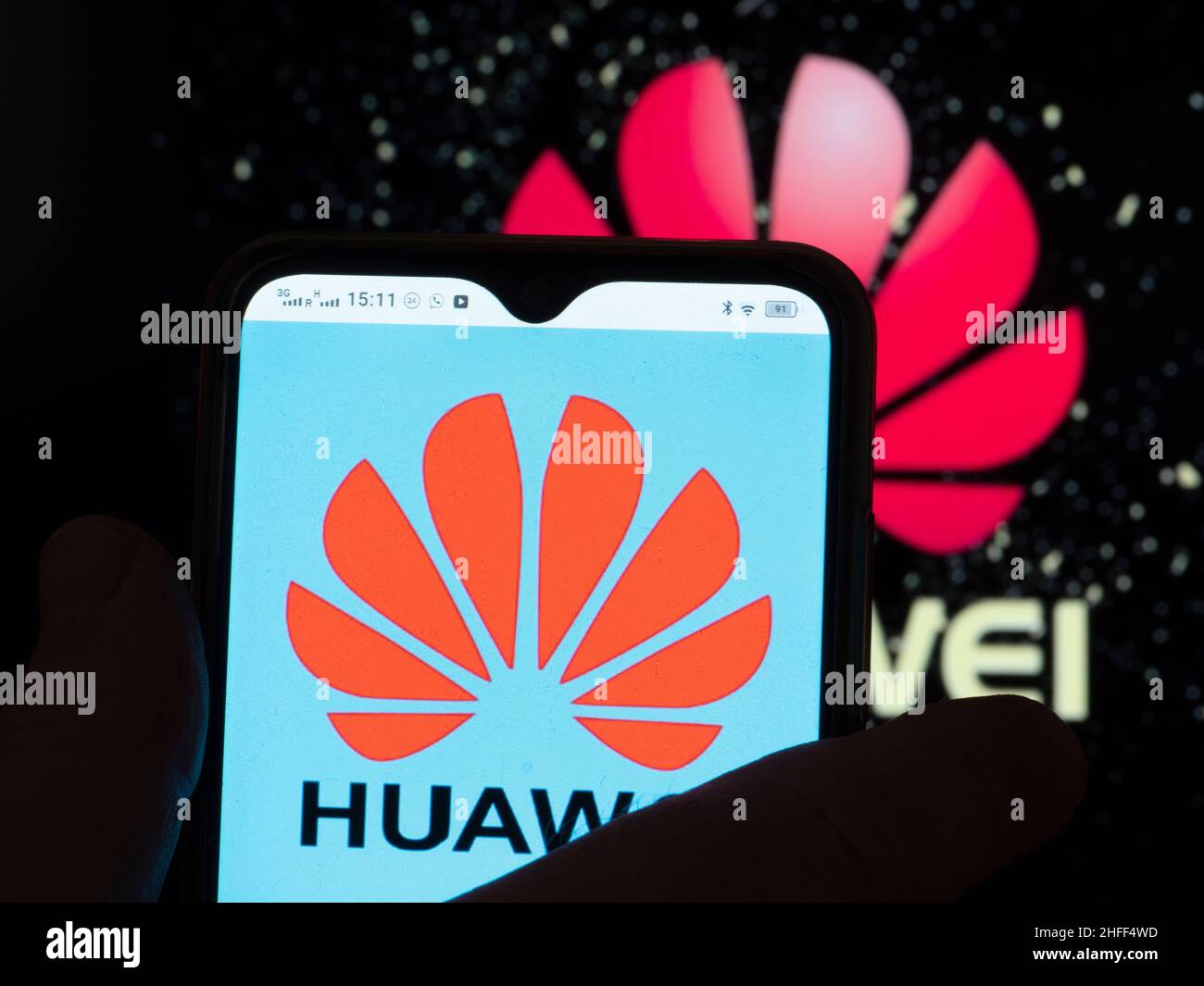 In this photo illustration, the Huawei logo is seen displayed on a ...