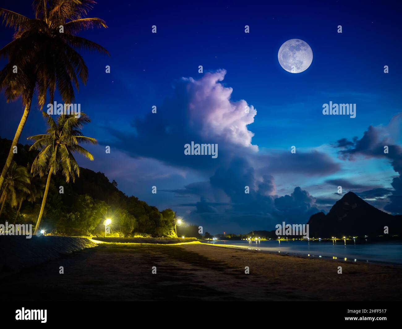 Beautiful view of the sea. Colorful blue sky with cloud and bright full ...