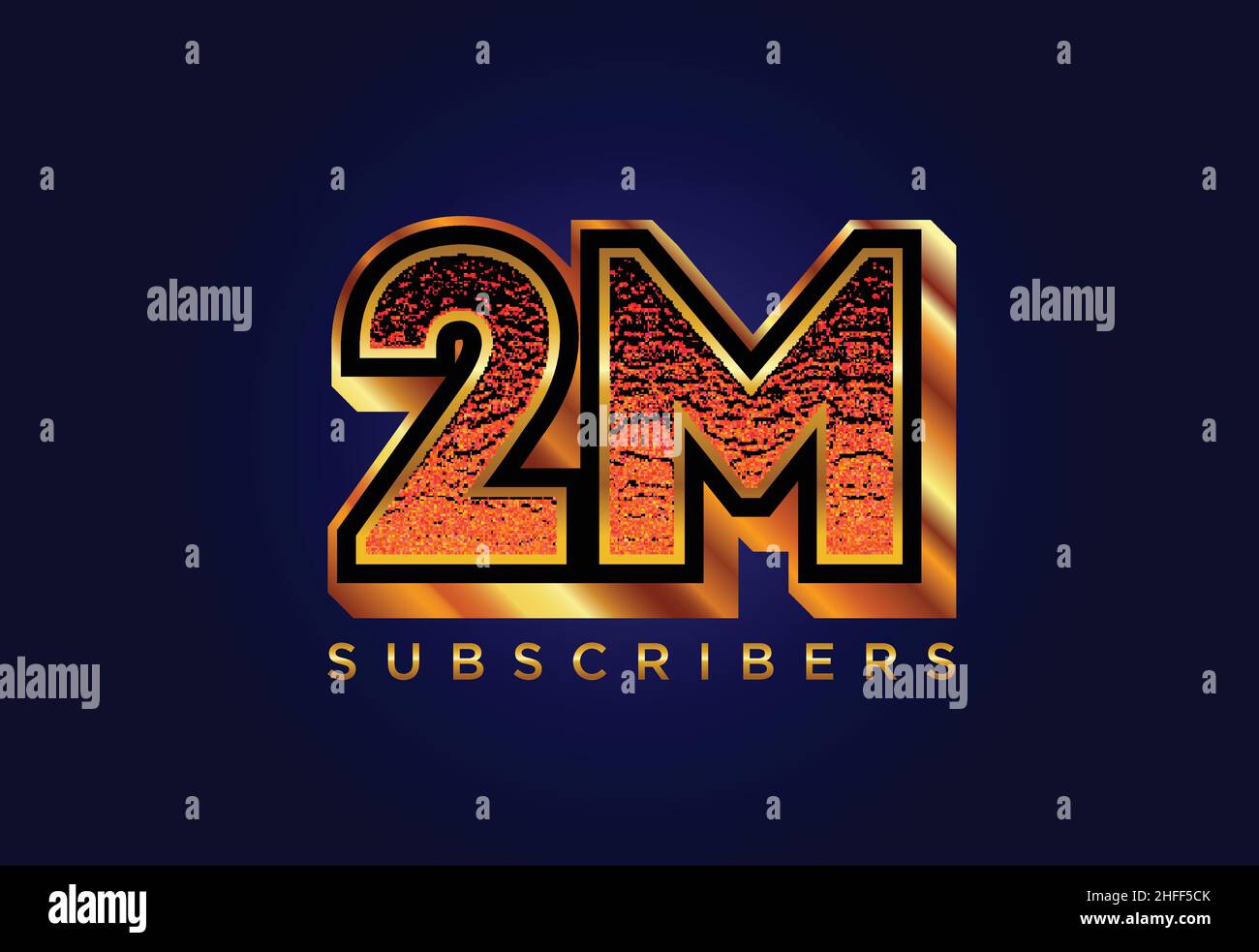 3d golden 2M subscribers social media celebration design. Vector ...