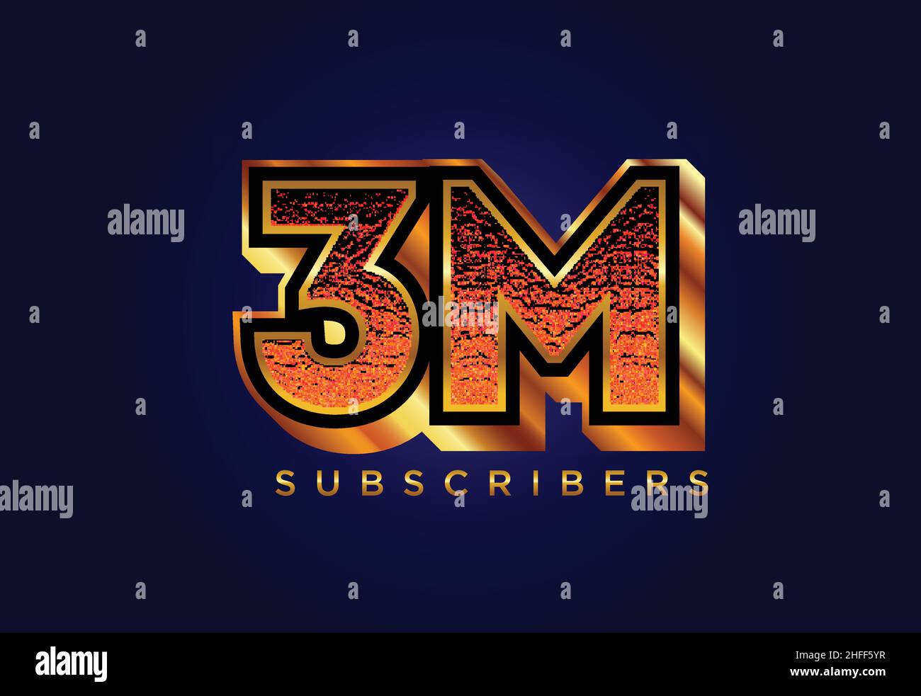 3d golden 3M subscribers social media celebration design. Vector ...