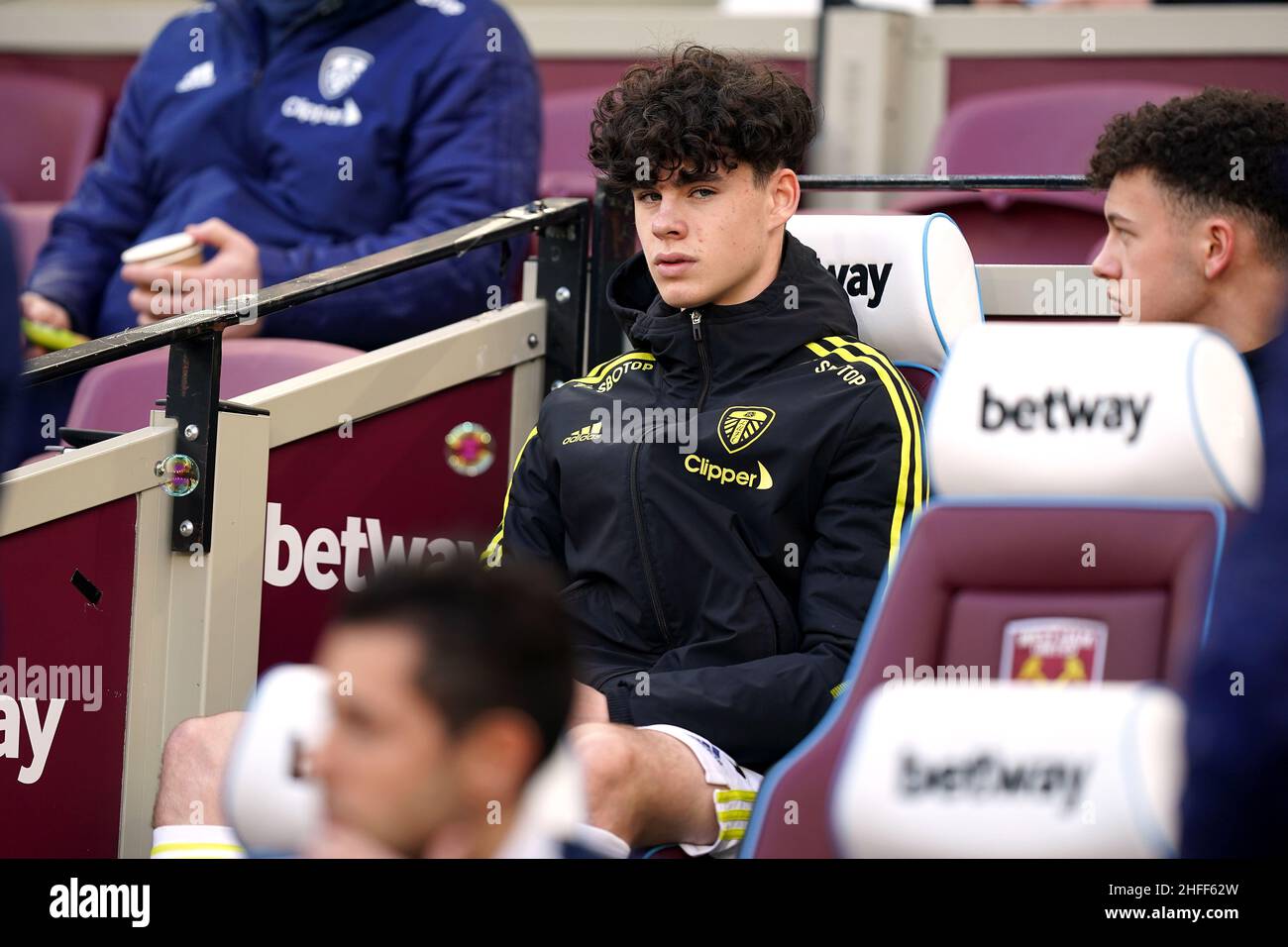 Leeds United's Archie Gray on the bench during the Premier League match ...