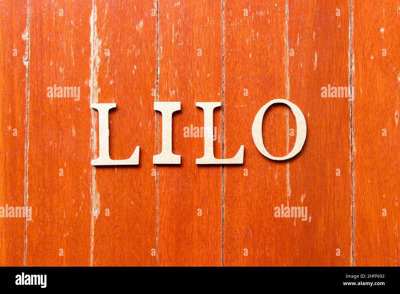 Alphabet letter in word LILO (abbreviation of last in last out) on old ...