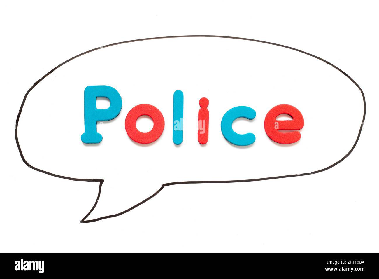 Alphabet letter with word police in black line hand drawing as bubble ...
