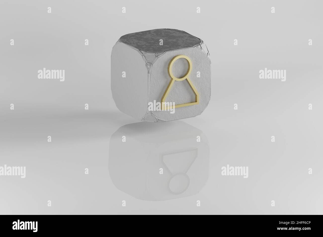User icon. Yellow Golden User symbol on stone cube and white background ...