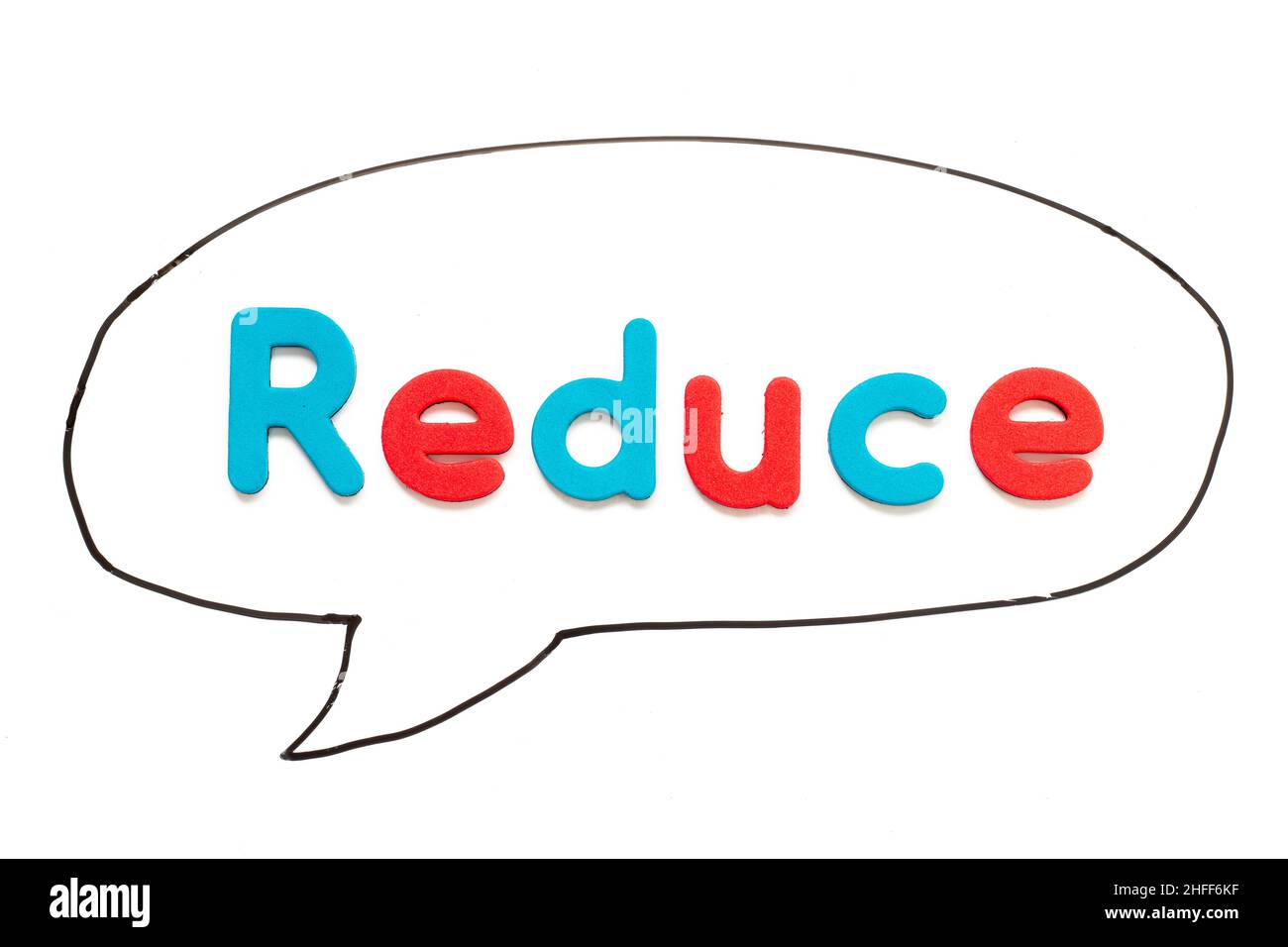 Alphabet letter with word reduce in black line hand drawing as bubble ...