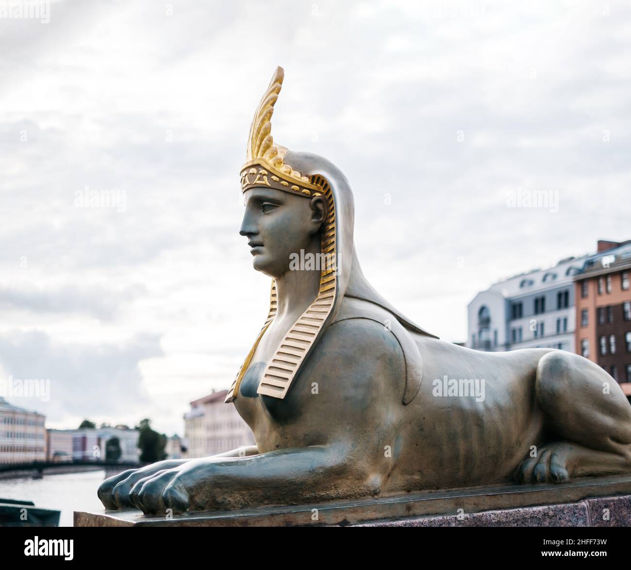 Close up sculpture of the Sphinx on the Egyptian Bridge. In the ...