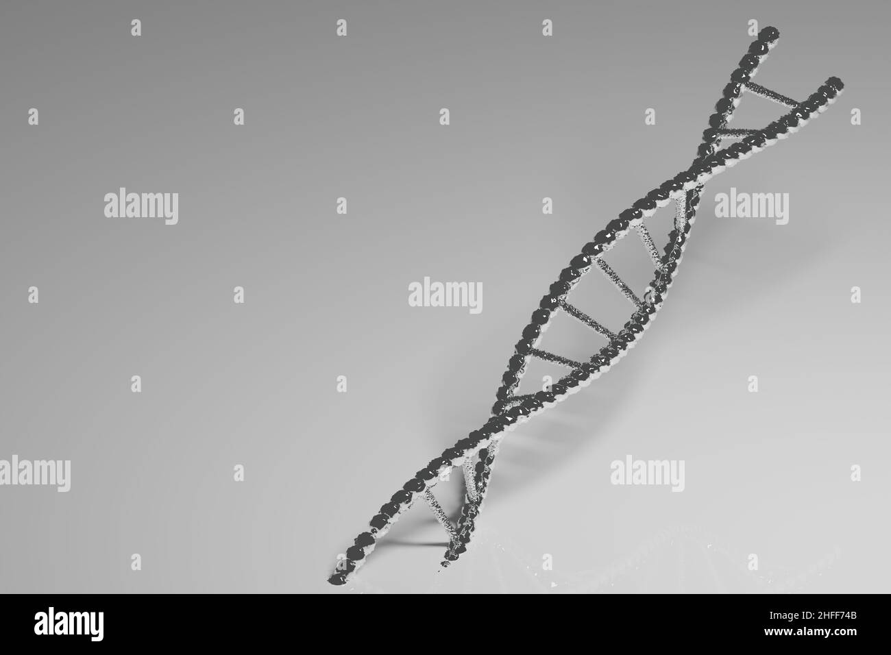 Silver DNA molecule complex spiral structure on a greay background ...