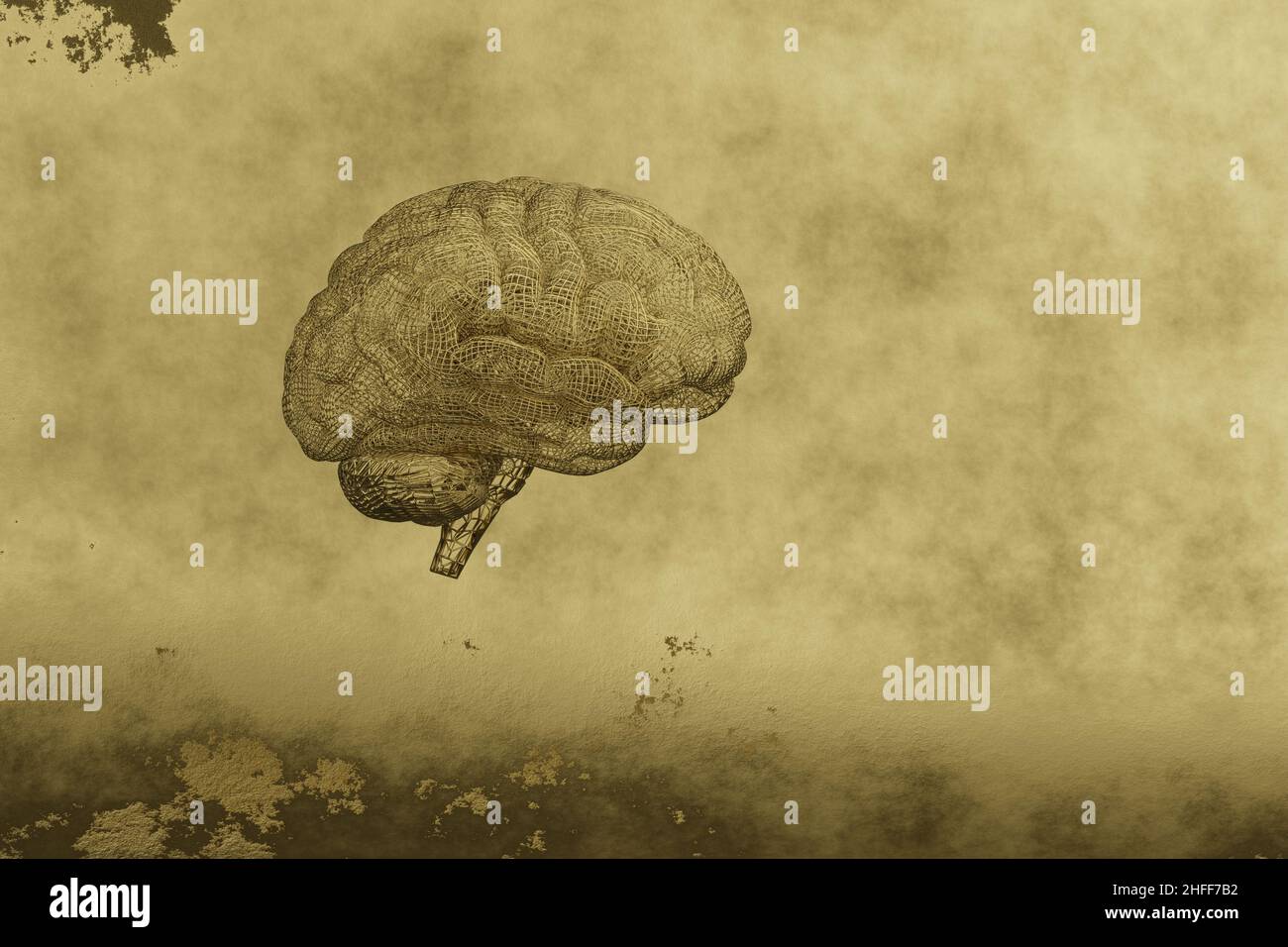 Golden brain on a gold background, medical, science, genetic ...