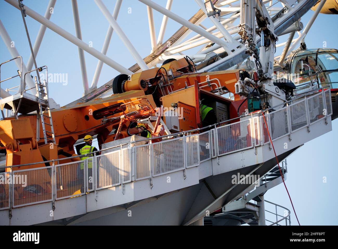 Workers servicing the London Eye, Westminster, London, England Stock ...