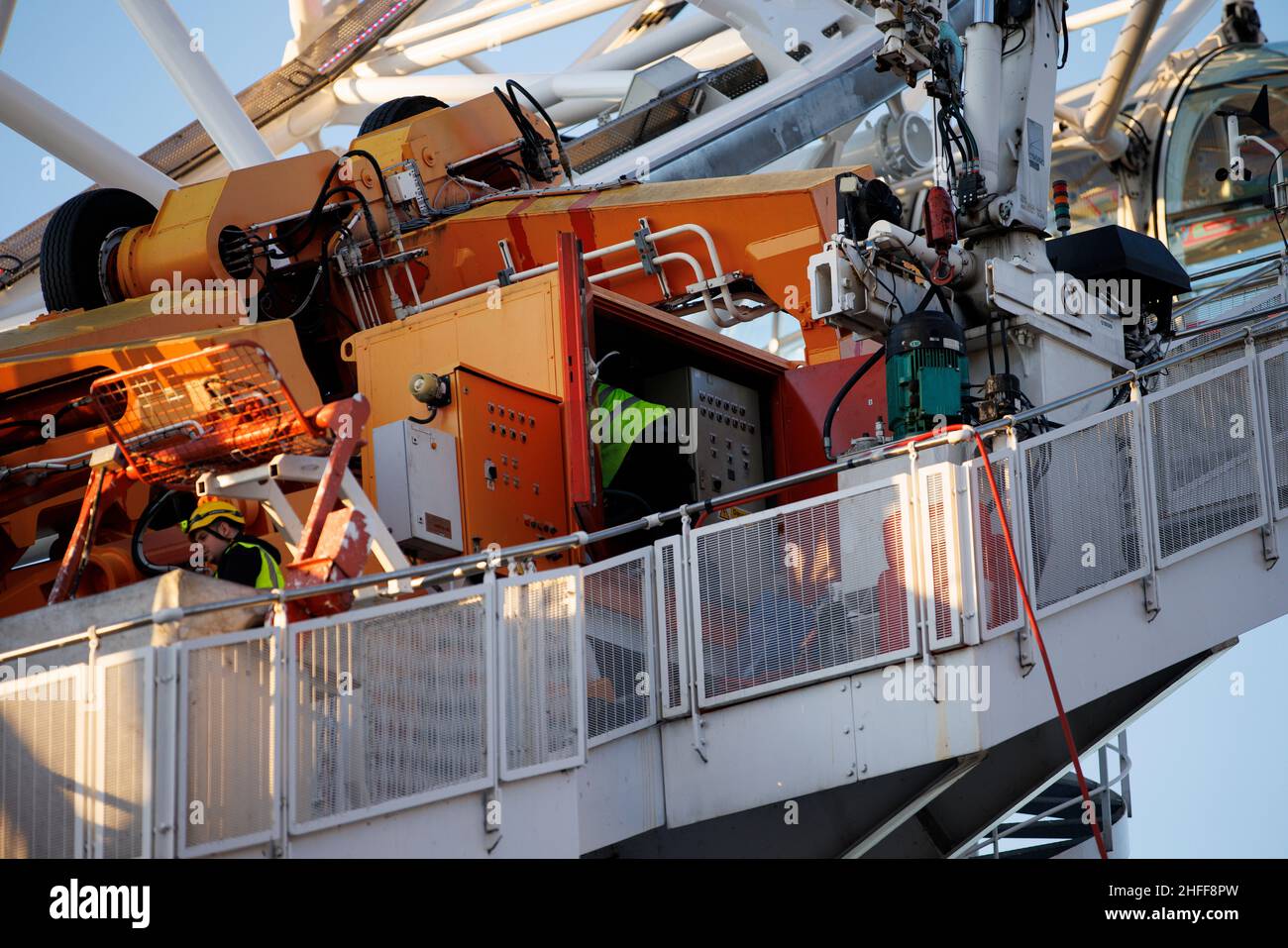 Workers servicing the London Eye, Westminster, London, England Stock ...