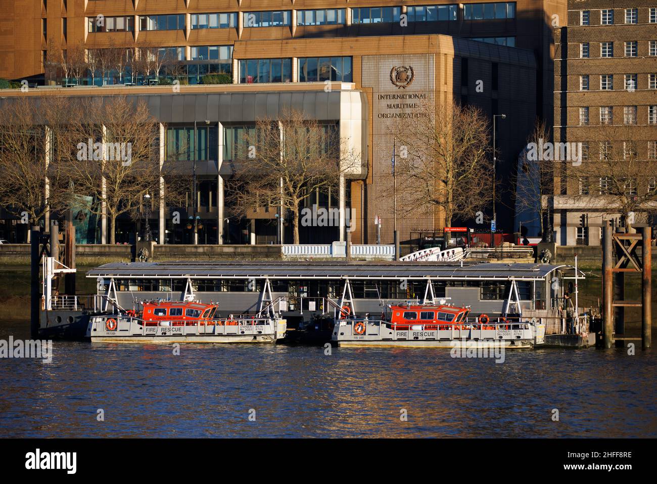 Lambeth River Fire Station, The Thames, Albert Embankment, with the two ...