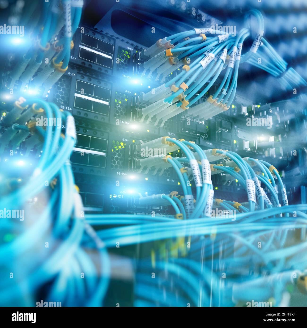 Fiber Optic Server Room Network Cables. Square Format Stock Photo - Alamy