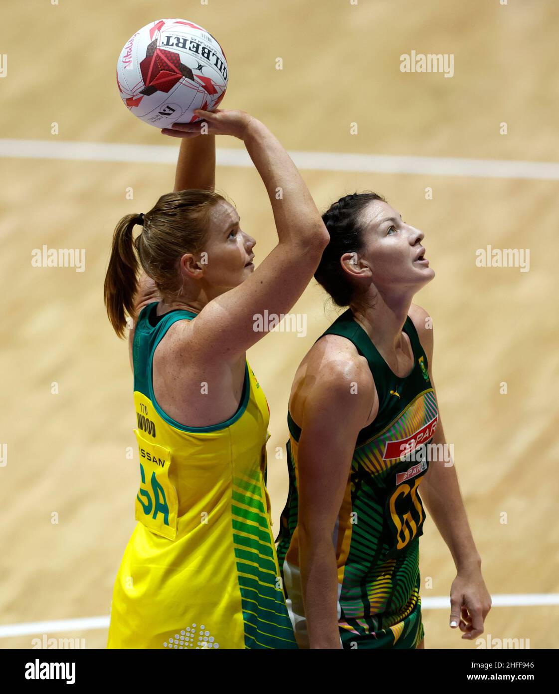 Australia's Stephanie Wood takes a shot during the Netball Quad Series ...
