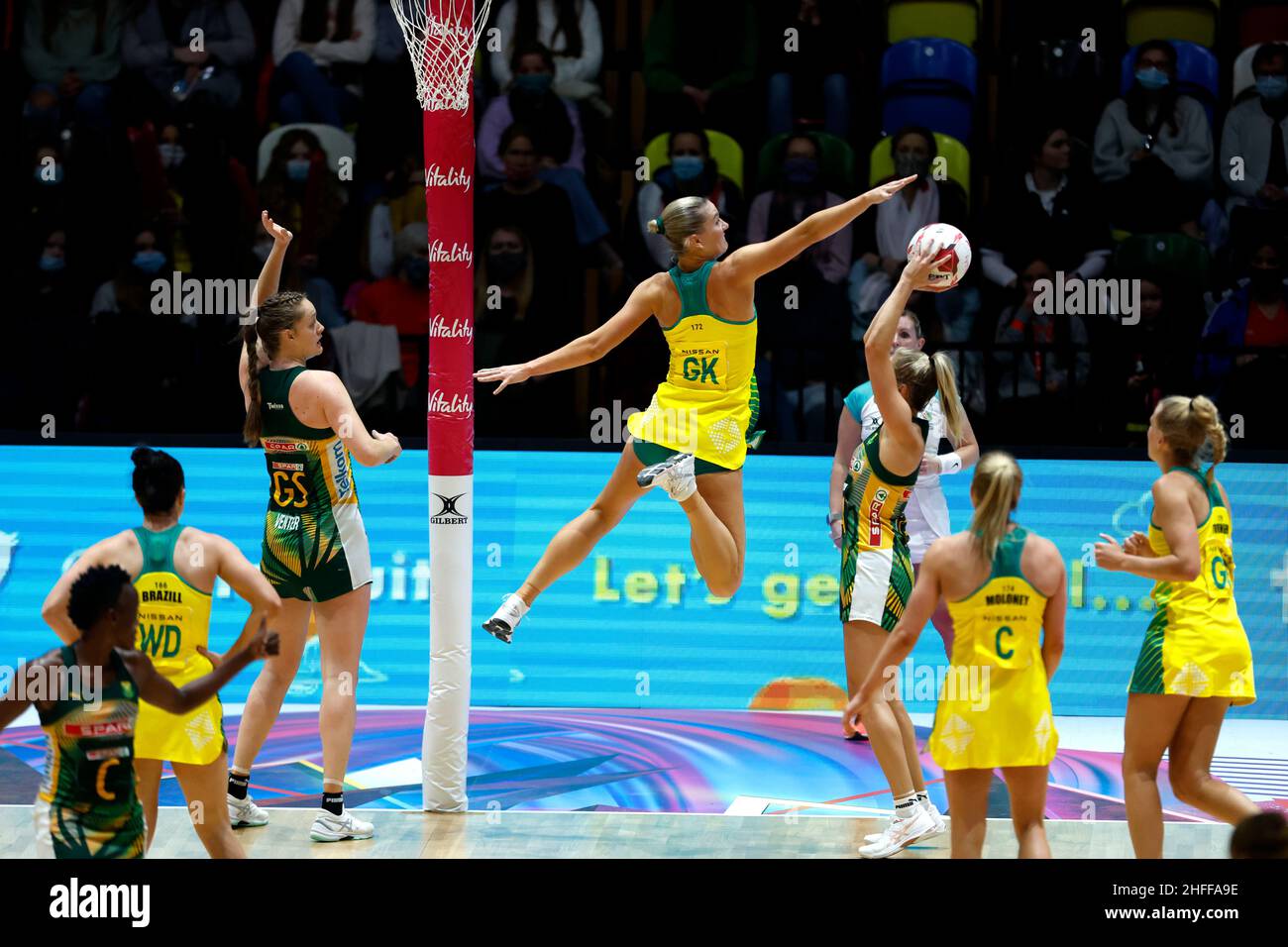 Australia's Phumza Maweni blocks a shot during the Netball Quad Series ...