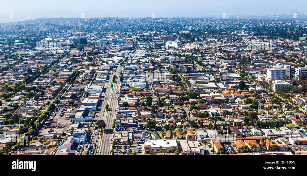view to suburbs of Los Angeles by approaching Los Angeles Airport Stock ...
