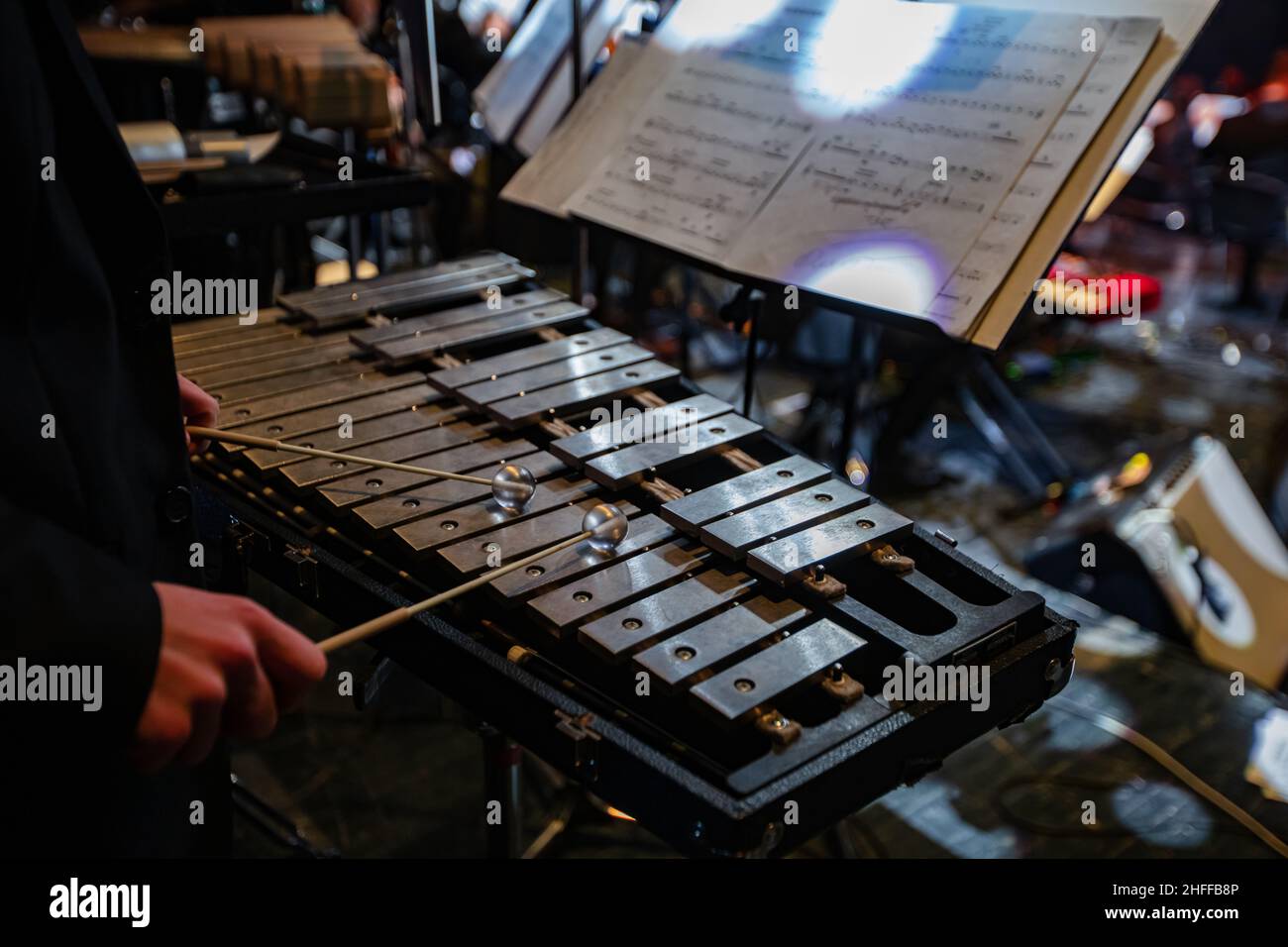 Closeup of hands playing Xylophone on concert stage Stock Photo - Alamy