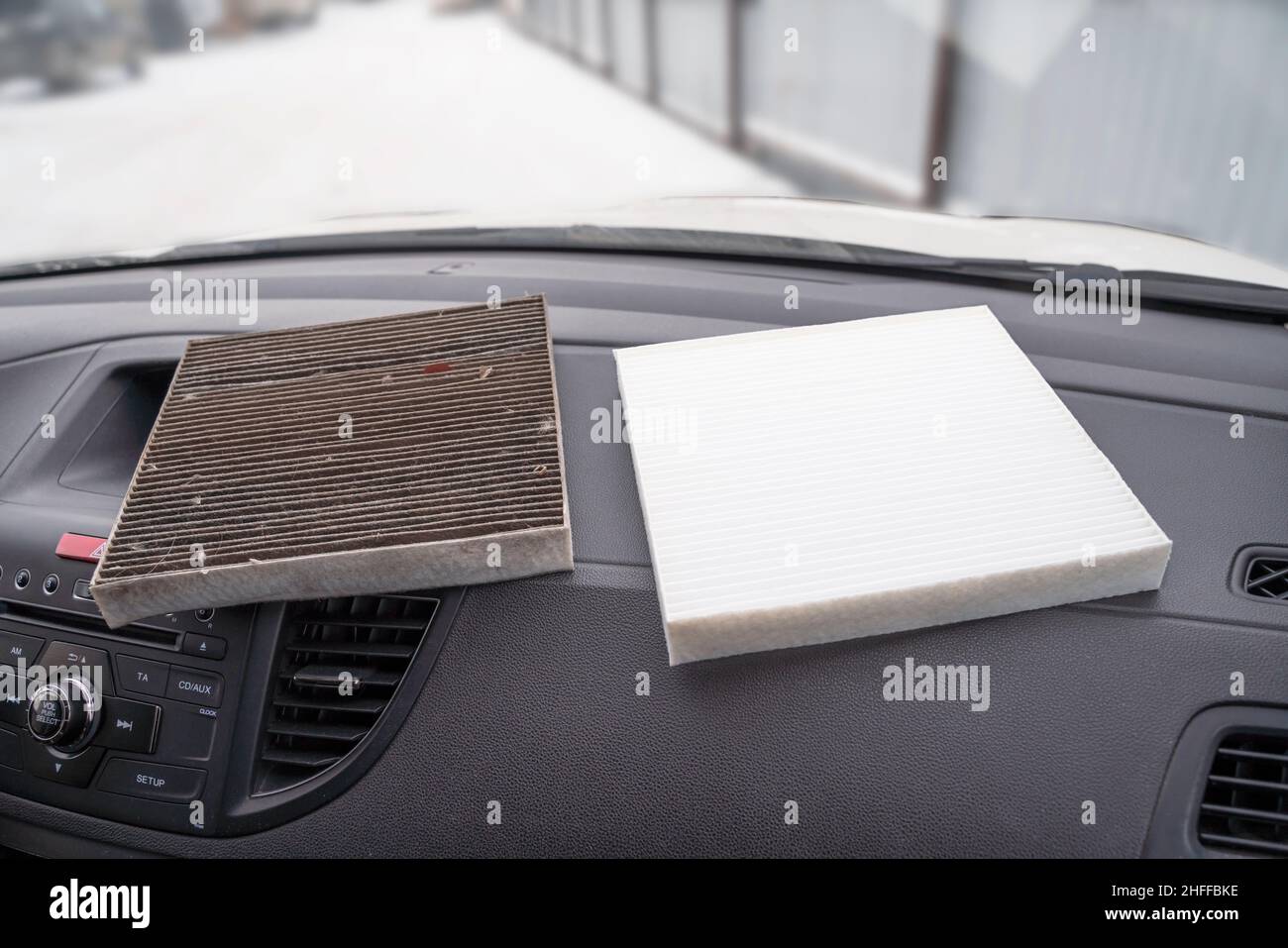 Clean and dirty cabin pollen air filter for a car Stock Photo - Alamy