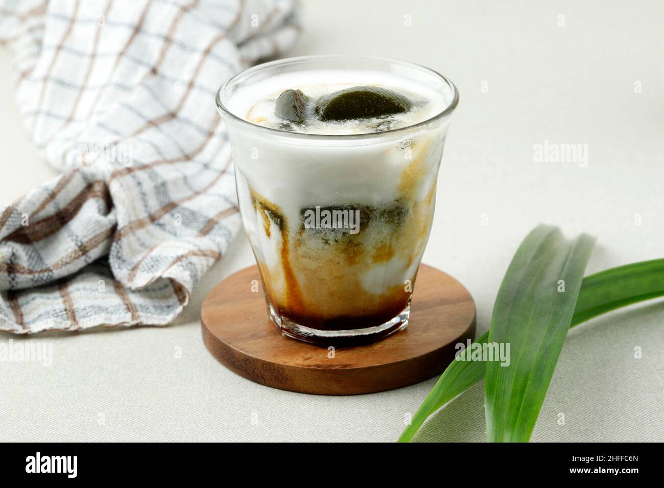 Green Grass Jelly or Cincau Hijau in a Glass, Traditional Indonesian ...