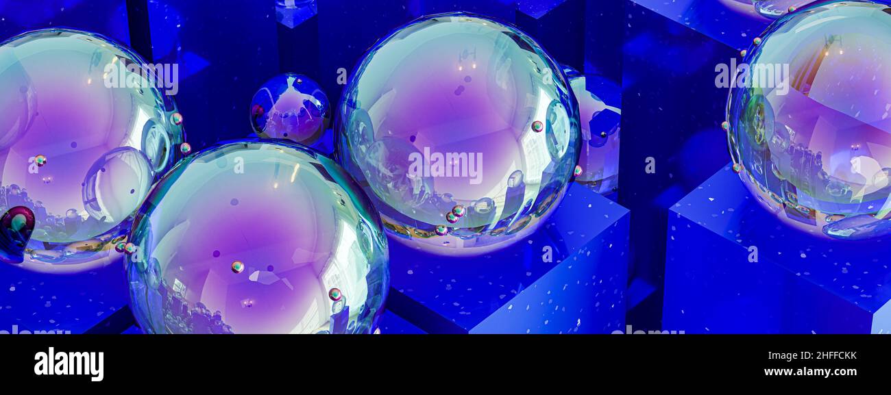 Futuristic metalic balls and platforms background ,3D render. 3d ...