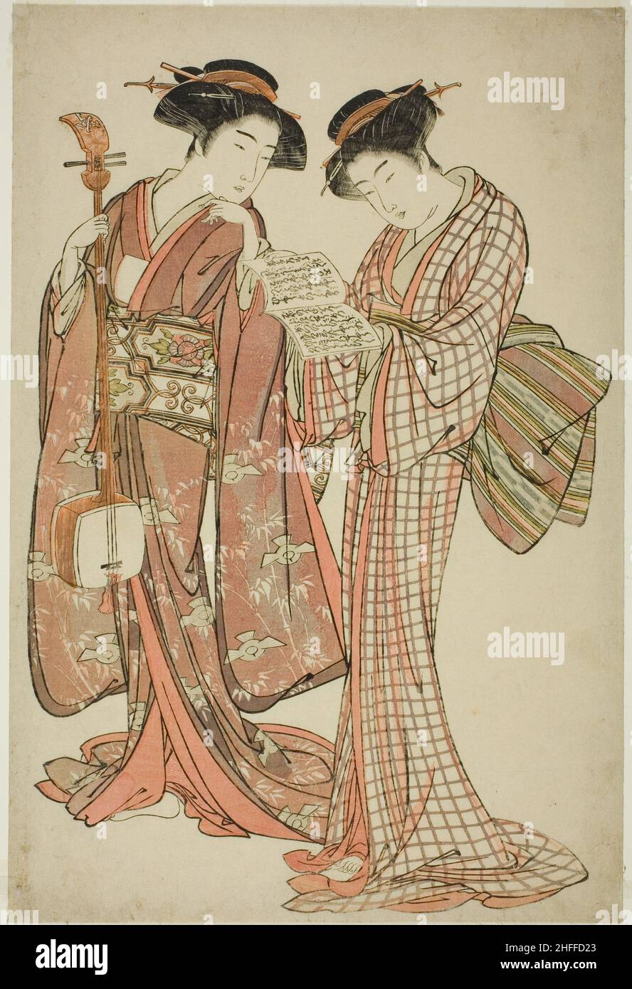 Two Geisha Holding a Shamisen and a Song Book, c. 1777. Attributed to ... Two Geisha Holding a Shamisen and a Song Book, c. 1777. Attributed to ...